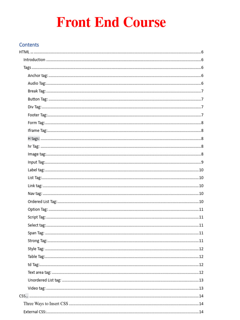 Frontendcourse Pdf Java Script Html Element