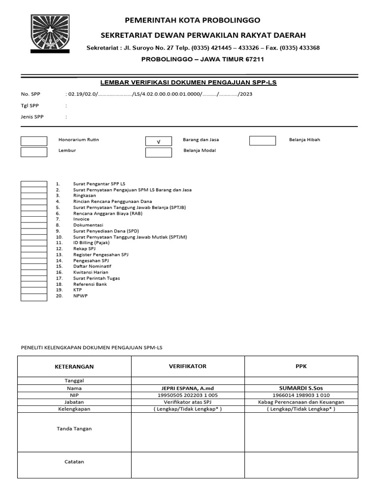 Cek List Pengajuan SPJ | PDF