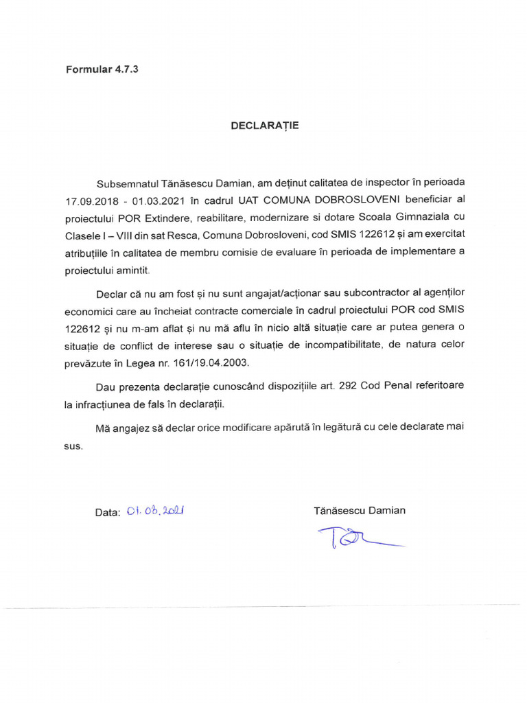 DEclaratie Damian | PDF