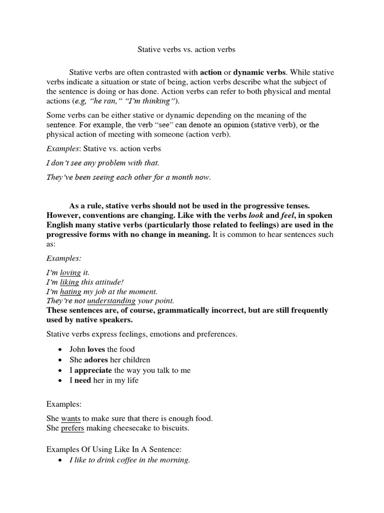 Stative vs. Action Verbs Explained | PDF | Verb | Human Communication