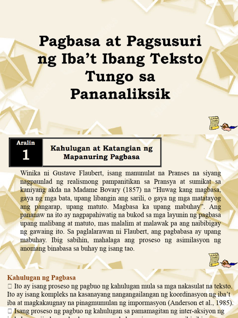 PAGBASA Kwarter 3 Aralin 1 | PDF