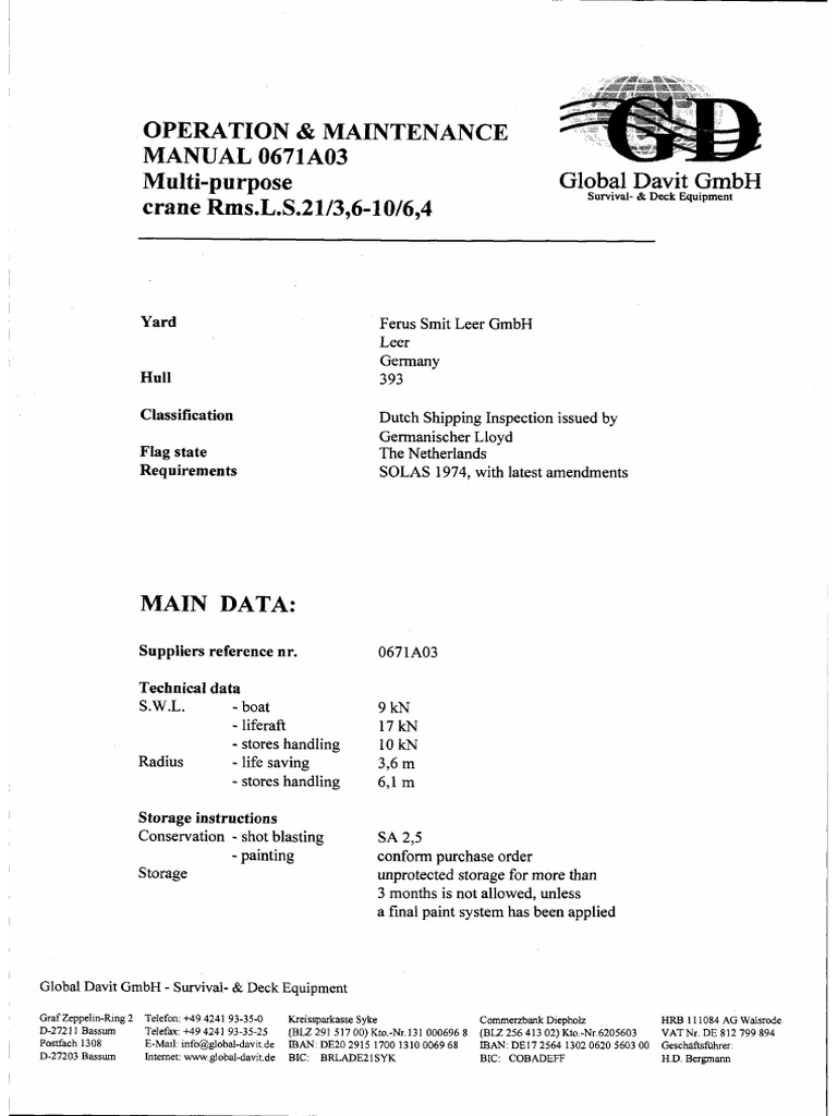 Global Davit 0671A03 | PDF