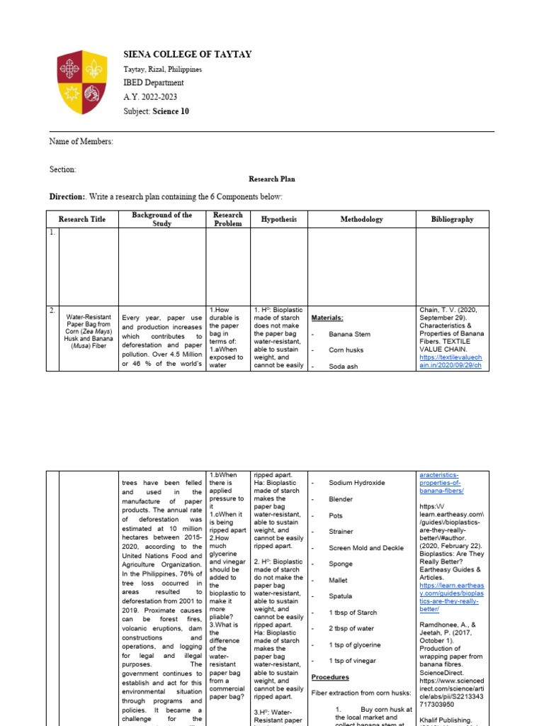 Research Plan Template | PDF | Paper | Fibers