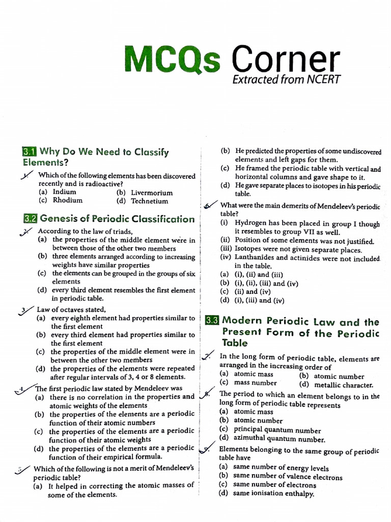 Periodic Table Questions | PDF