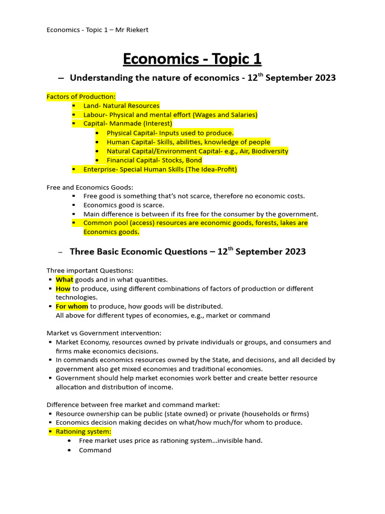 Economics - Topic 1 | PDF | Business | Finance & Money Management
