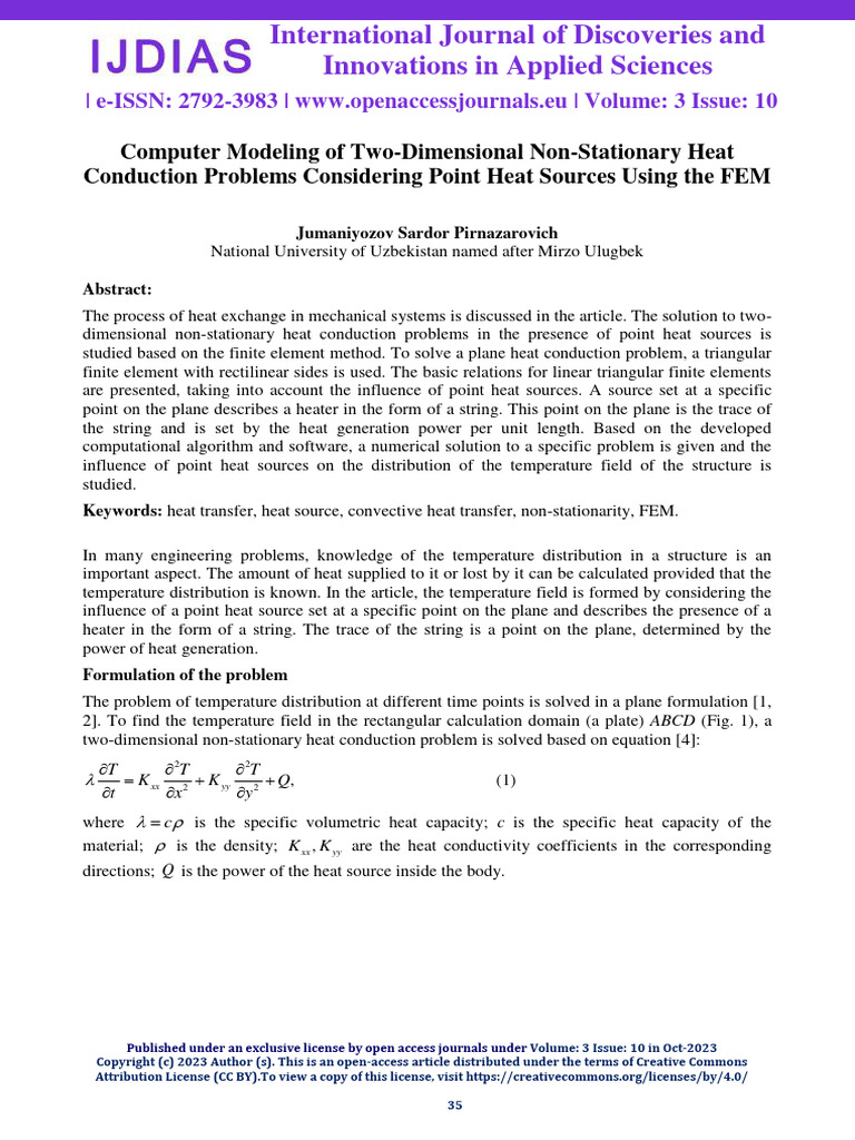 Computer Modeling of Two-Dimensional Non-Stationary Heat Conduction Problems Considering Point ...