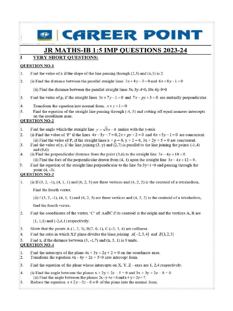 TS - JR - MATHS IB - IMP QUESTIONS-2023-24 - Page-0001 | PDF