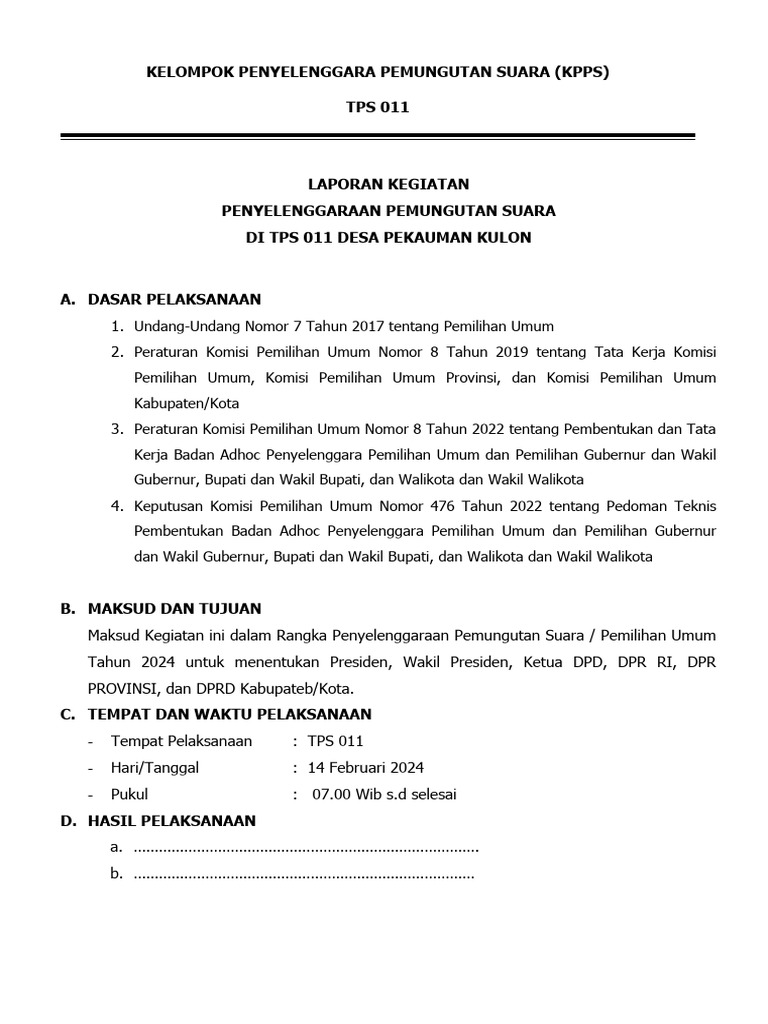 Laporan Pemungutan Suara TPS 011 | PDF