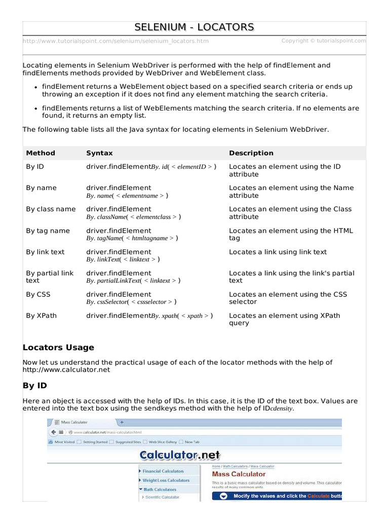 Selenium Locators | PDF | X Path | Software Selenium Locators | PDF | X Path | Software