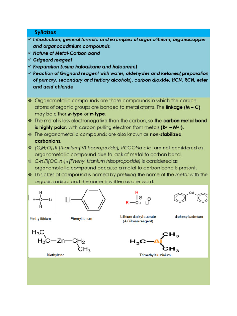 A.D. Chemistry Organometallic Compounds | PDF | Ether | Organometallic ...
