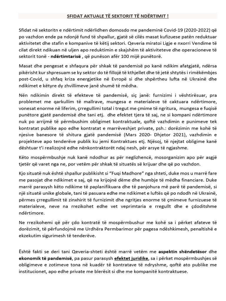 Sfidat Aktuale Ne Sektorin e Ndertimit | PDF