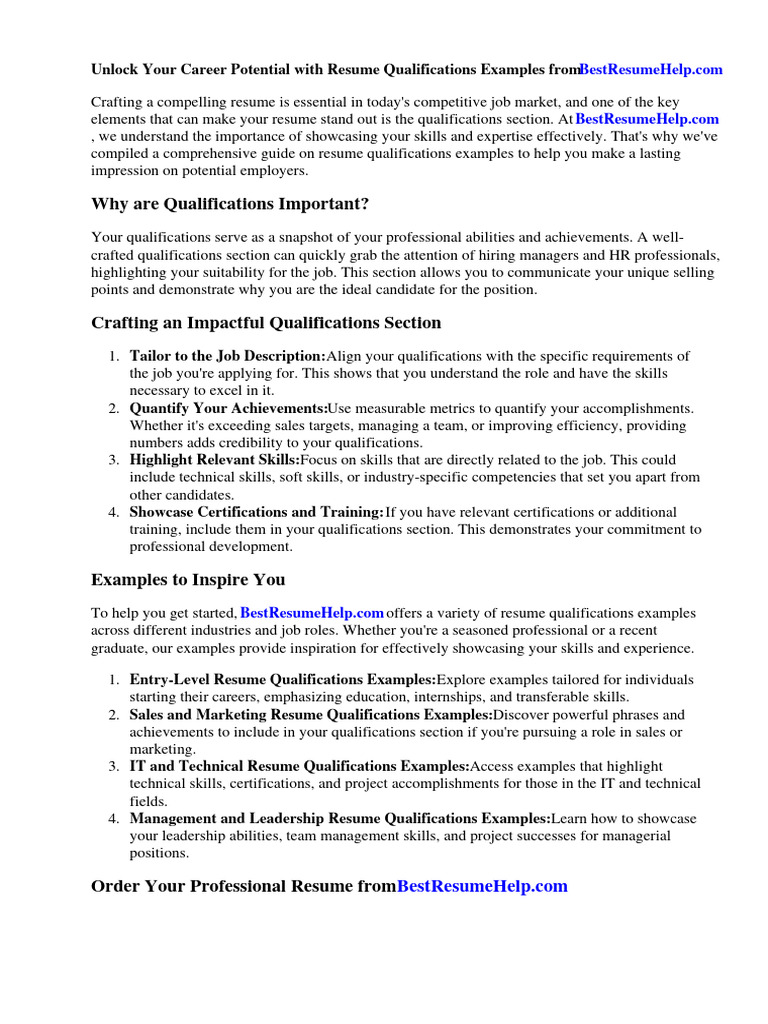 Resume Qualifications Examples | PDF | Résumé | Incentive