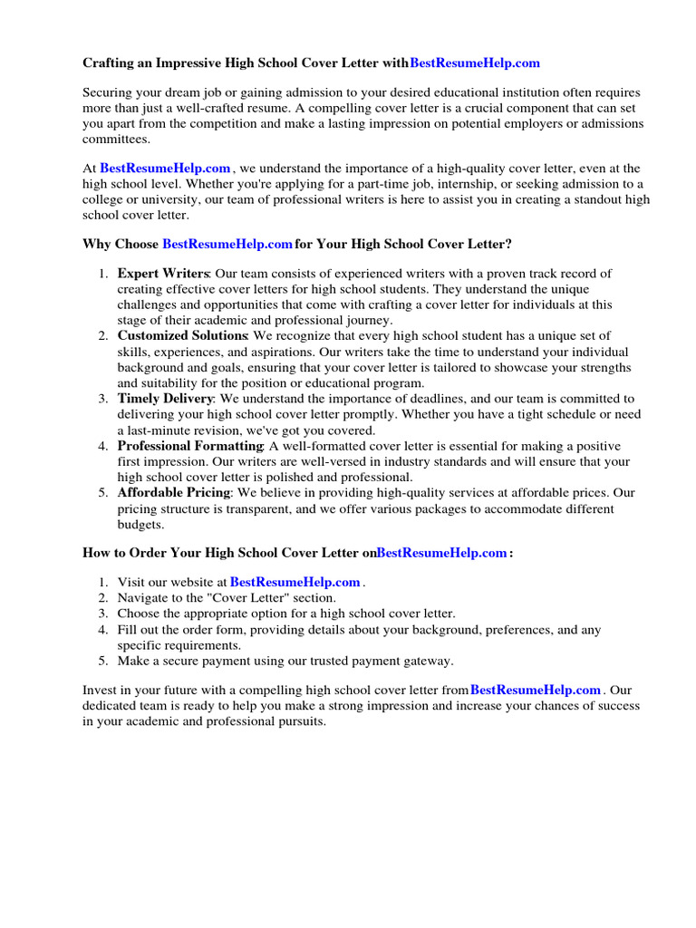 High School Cover Letter | PDF | Experience | Teachers