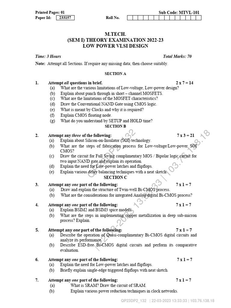 Low Power Vlsi 2022 23 Pdf Cmos Electronic Circuits