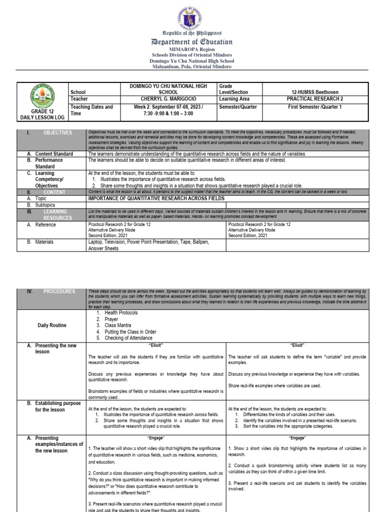 PR2 Week 2 | PDF | Level Of Measurement | Quantitative Research
