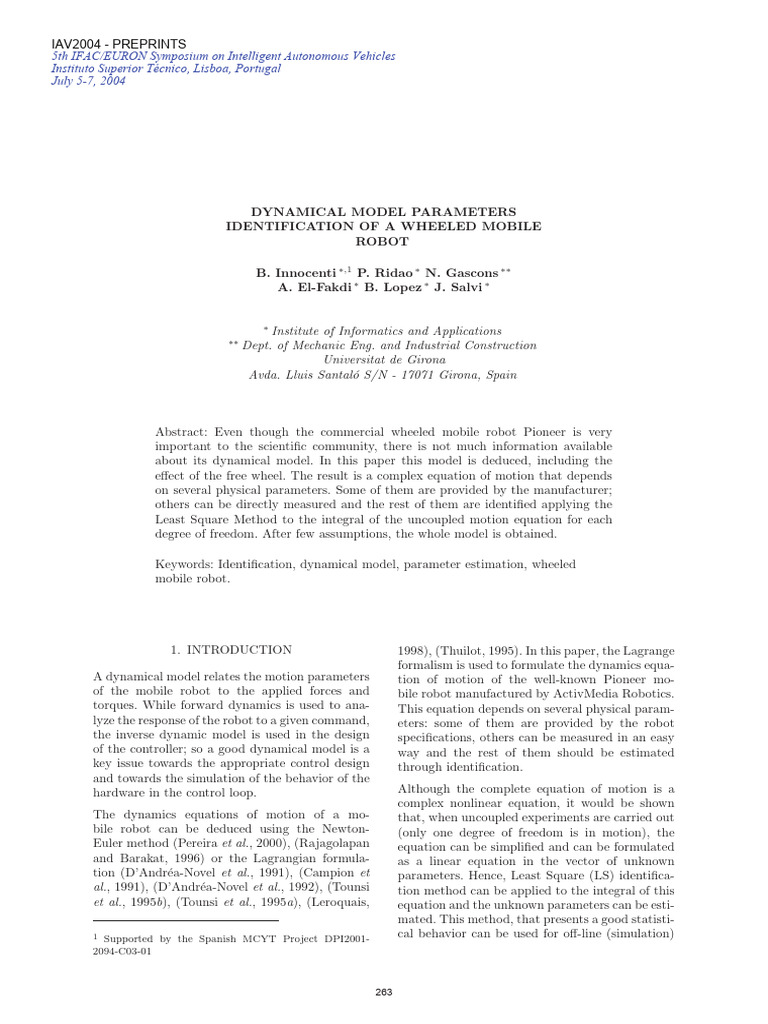 Dynamical Model Parameters Identification of A Wheeled Mobile Robot | PDF