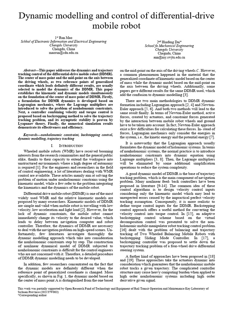 Dynamic Modelling and Control of Differential-Drive Mobile Robot | PDF ...