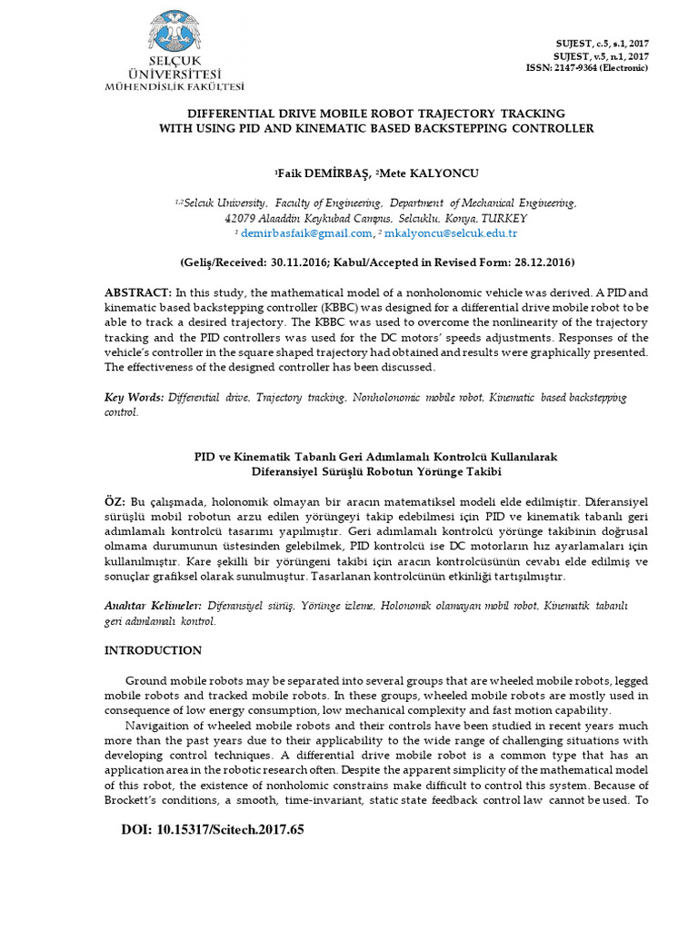 DDMR Trajectory Tracking With Using Pid and Kinematic Based Backstepping Controller | Download ...