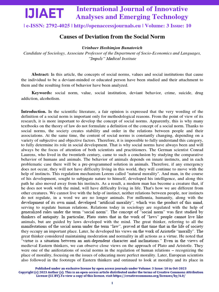 Causes of Deviation from the Social Norm | PDF | Deviance (Sociology ...