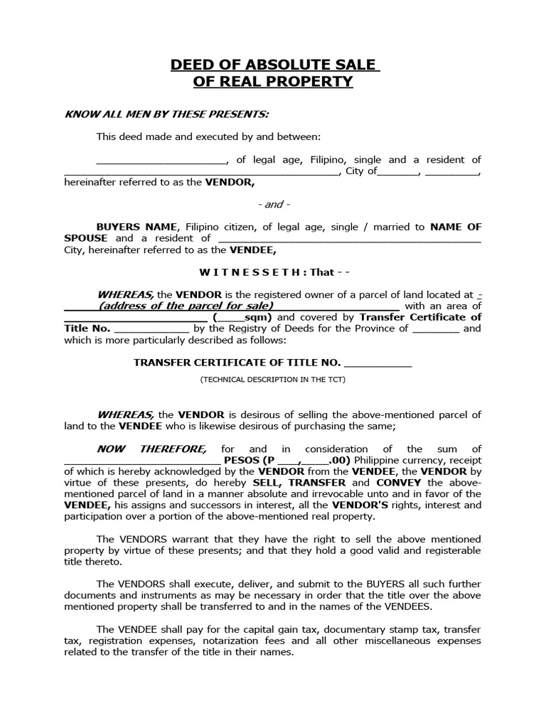 Deed of Sale Template | Download Free PDF | Deed | Justice