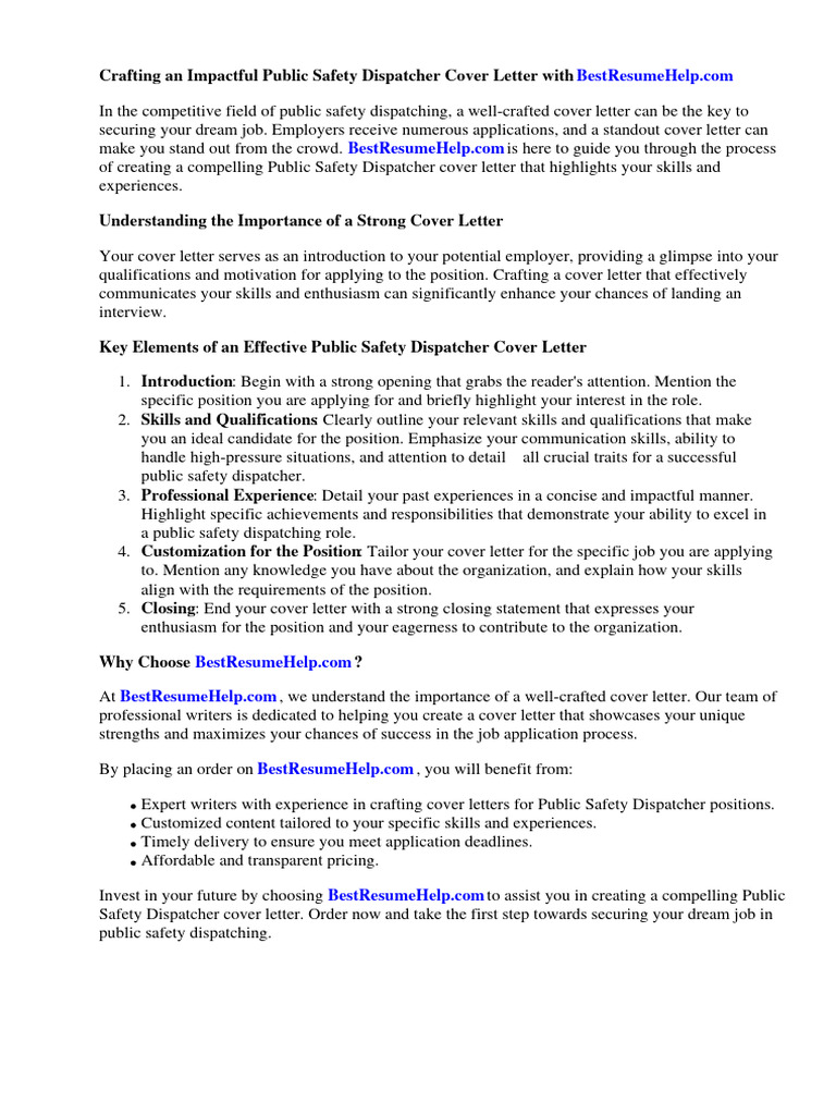 Public Safety Dispatcher Cover Letter | PDF | Dispatcher | Résumé
