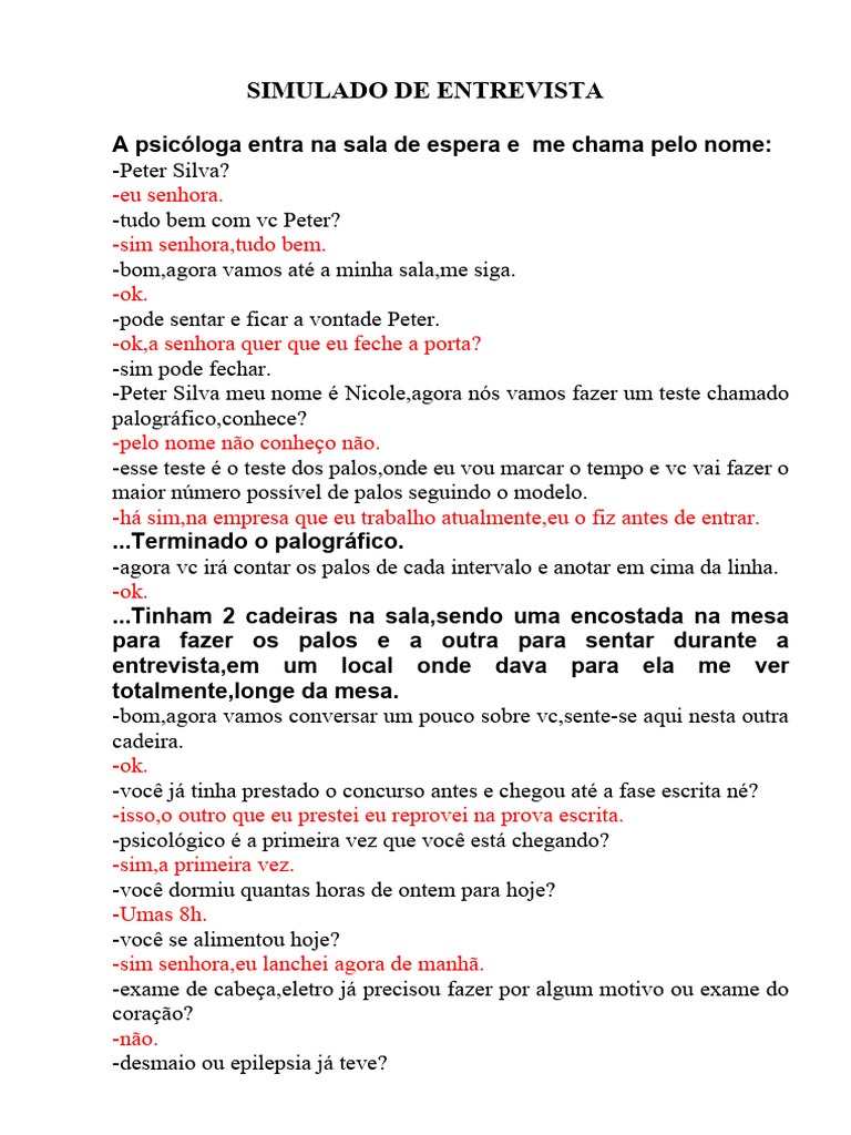 Simulado de Entrevista 70 | PDF