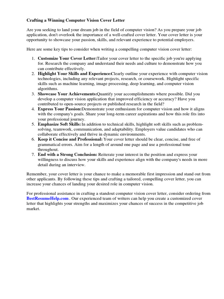 Computer Vision Cover Letter | PDF | Computer Vision | Machine Learning