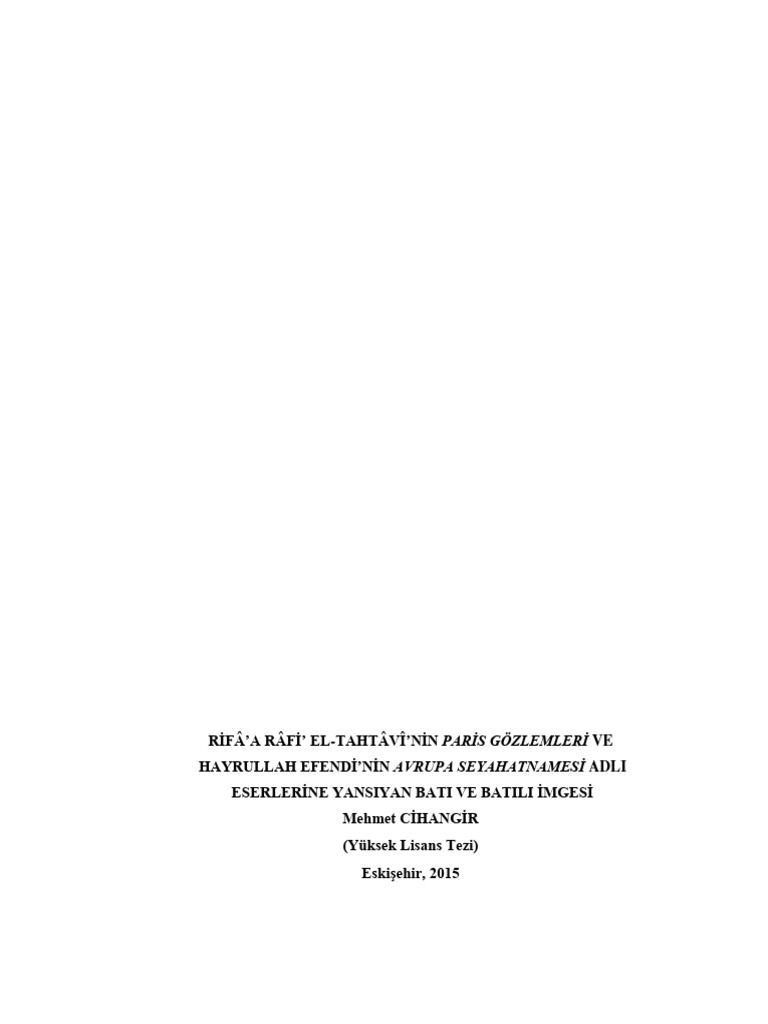 TEZ-YL - Hayrullah Efendi'nin Avrupa Seyahatnamesi - Tahtavi-Paris | PDF