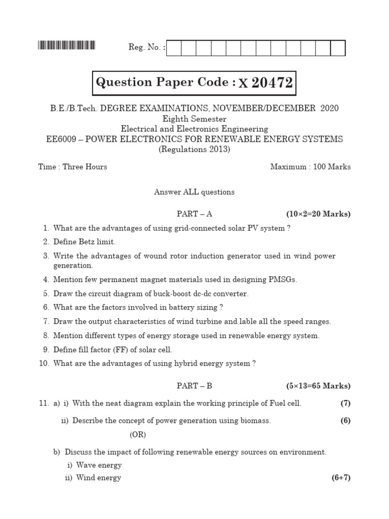 EEE-ND-2020-EE 6009-Power Electronics For Renewable Energy Systems-983996789 - (EE6009) | PDF ...