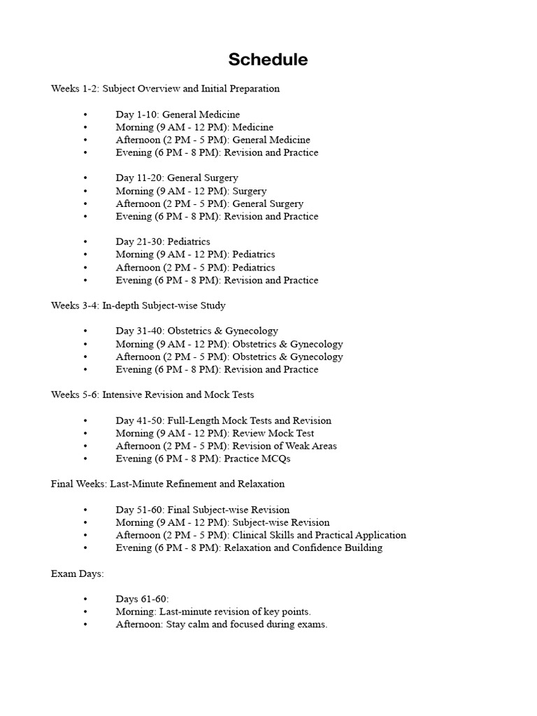 Schedule For Final Year MBBS | PDF