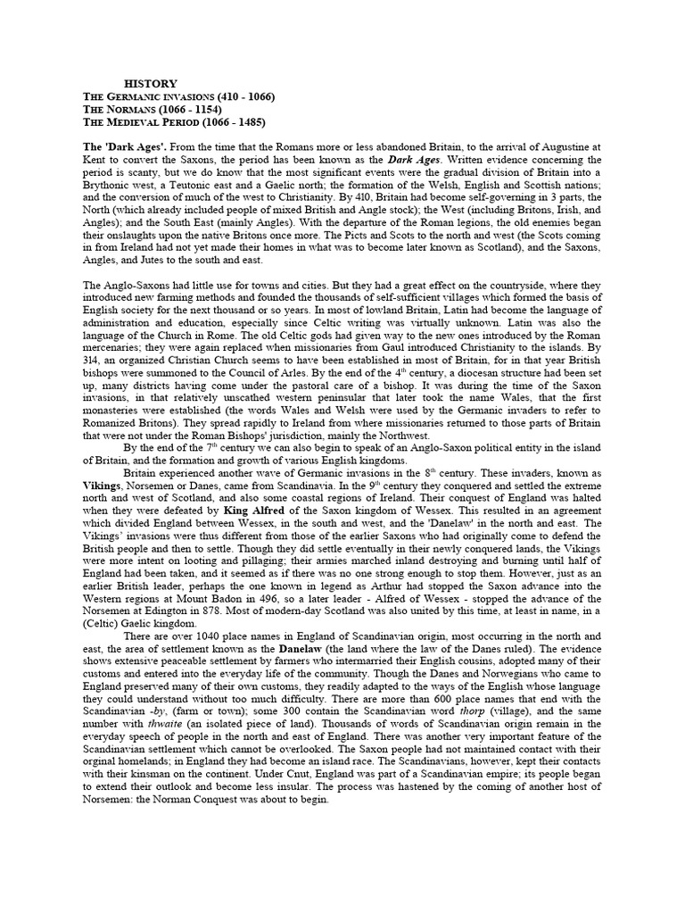GB Syn - Hist 1. (Dark Ages-17th Cent.) | PDF | Anglo Saxons | Celtic ...