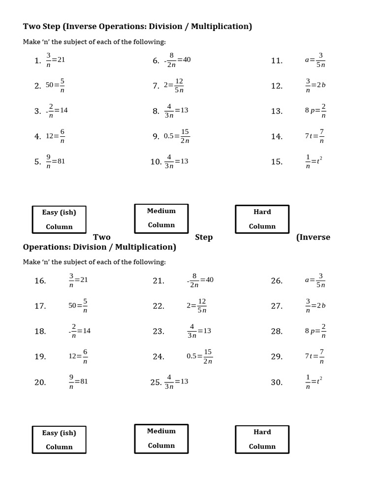 2 Rearranging Formulae Two Step | Download Free PDF | Algebra | Mathematics