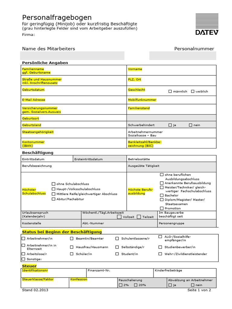 Personal Frage Bogen | PDF