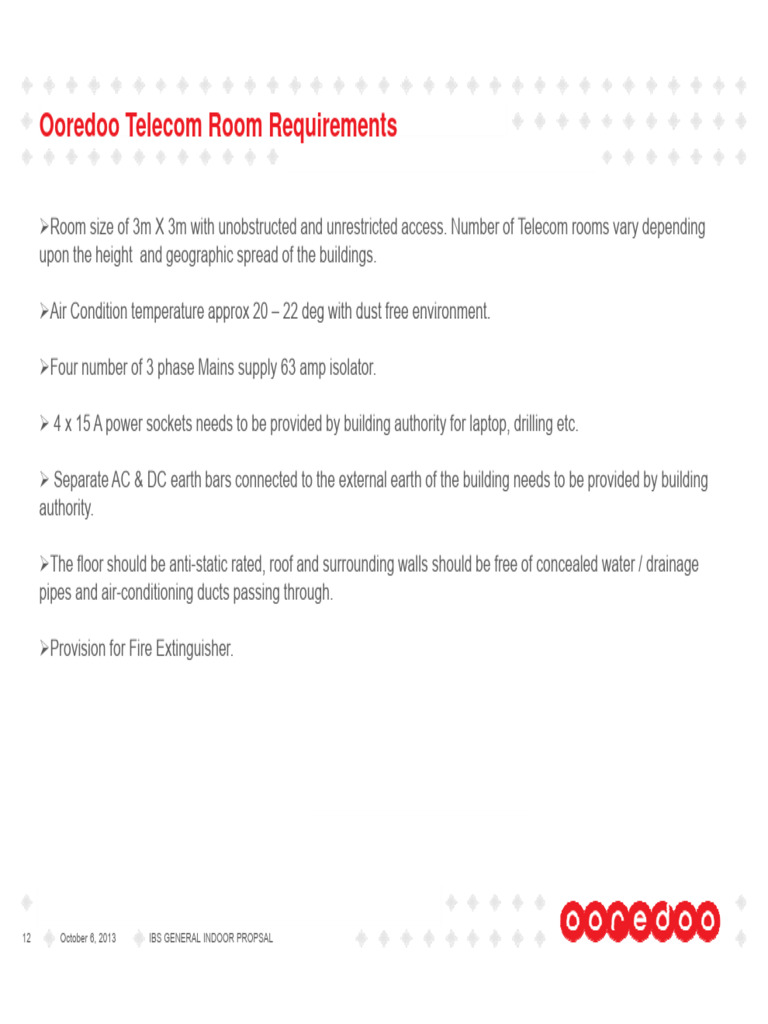 Ooredoo Telecom Room Requirements: October 6, 2013 Ibs General Indoor ...