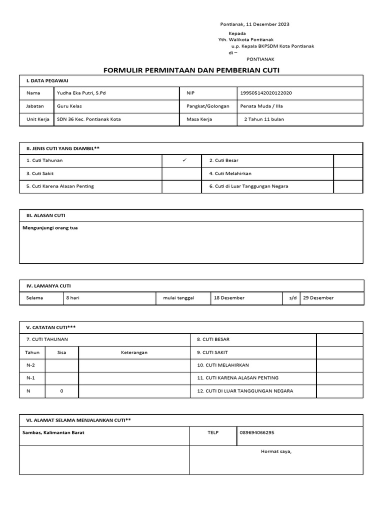 Formulir Permintaan Dan Pemberian Cuti | PDF Formulir Permintaan Dan Pemberian Cuti | PDF