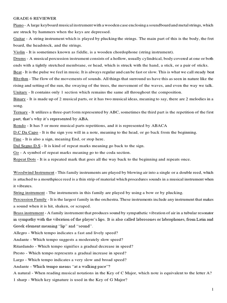 Grade 6 Music Theory Guide | PDF | String Instruments | Tempo