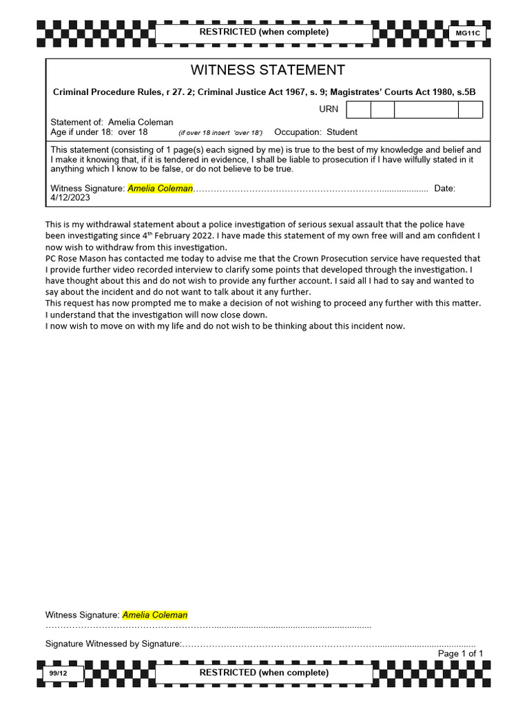 Amelia MG11 Withdraw | PDF