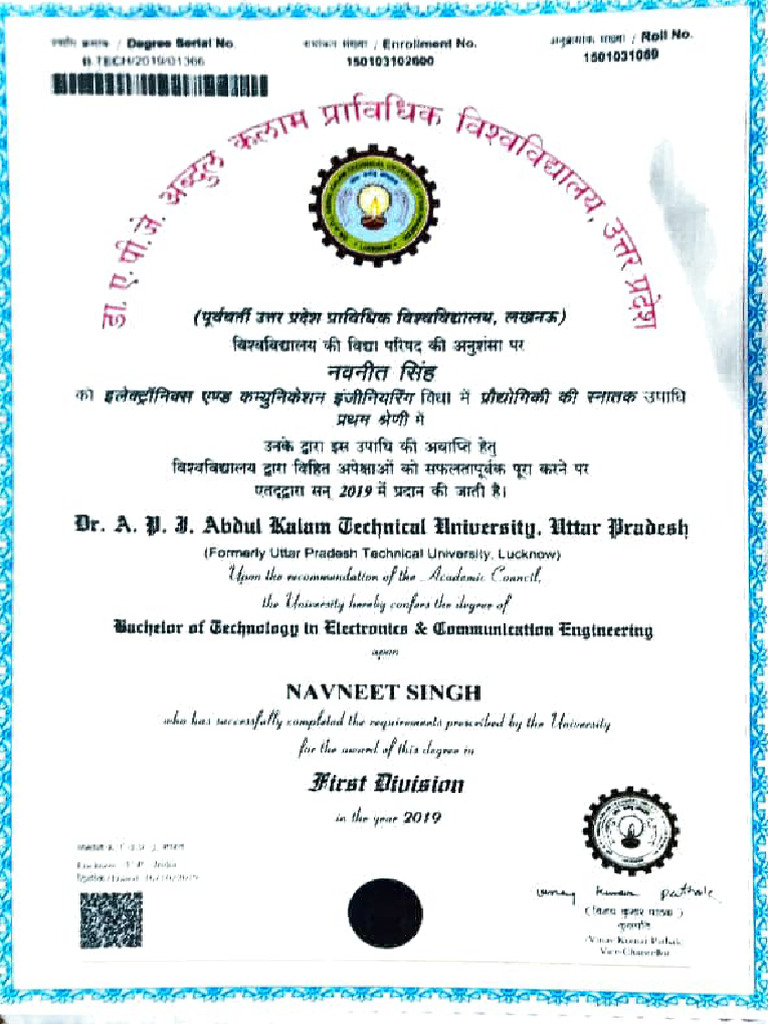 Navneet Singh - Graduation Certificate | PDF