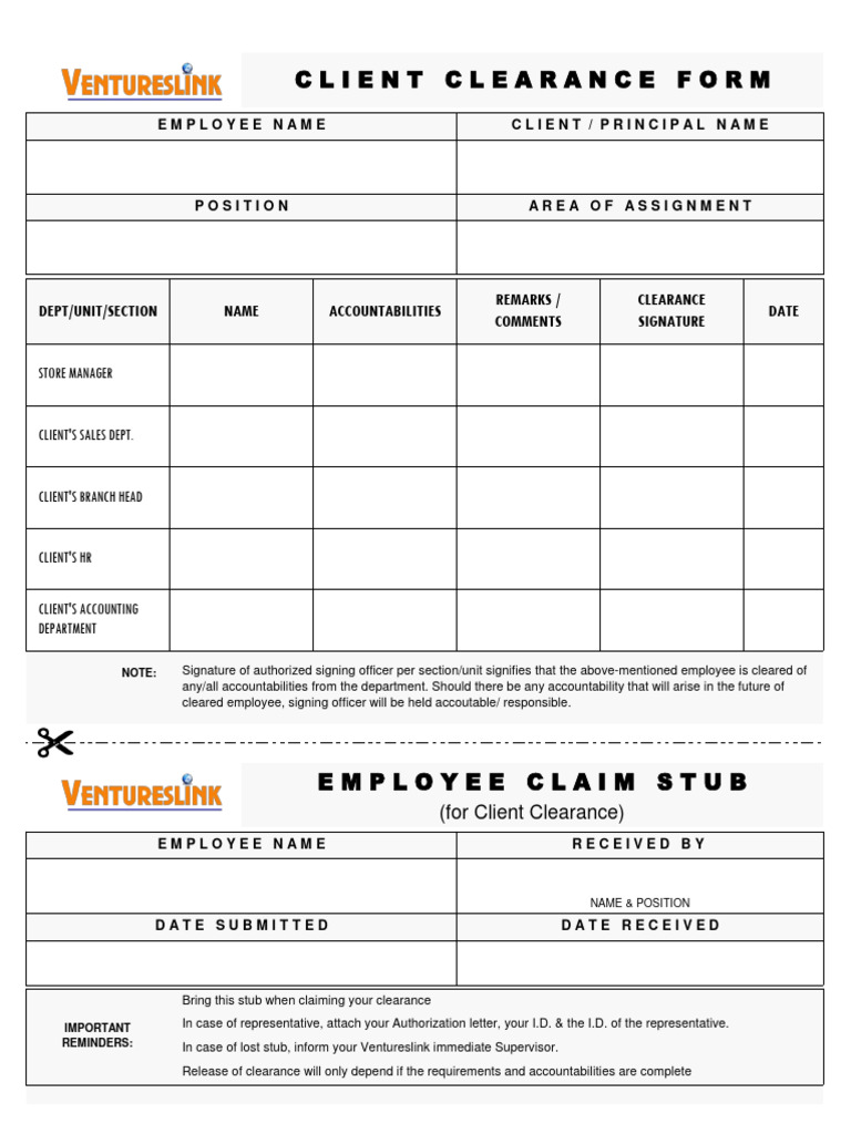 Client Clearance Form Template | PDF