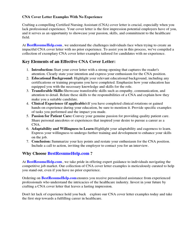 Cna Cover Letter Examples With No Experience | PDF Cna Cover Letter Examples With No Experience | PDF