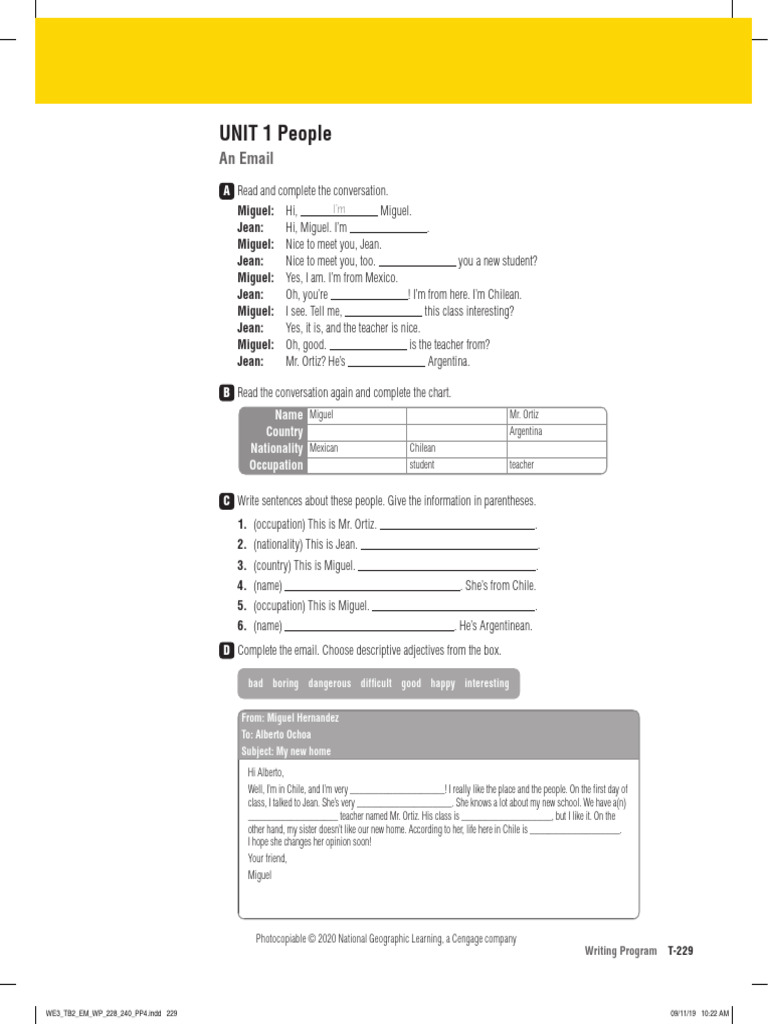 World English 3e Level 1 Writing Program Unit 1 | PDF