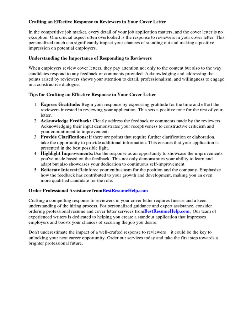 Response To Reviewers Cover Letter | PDF | Business