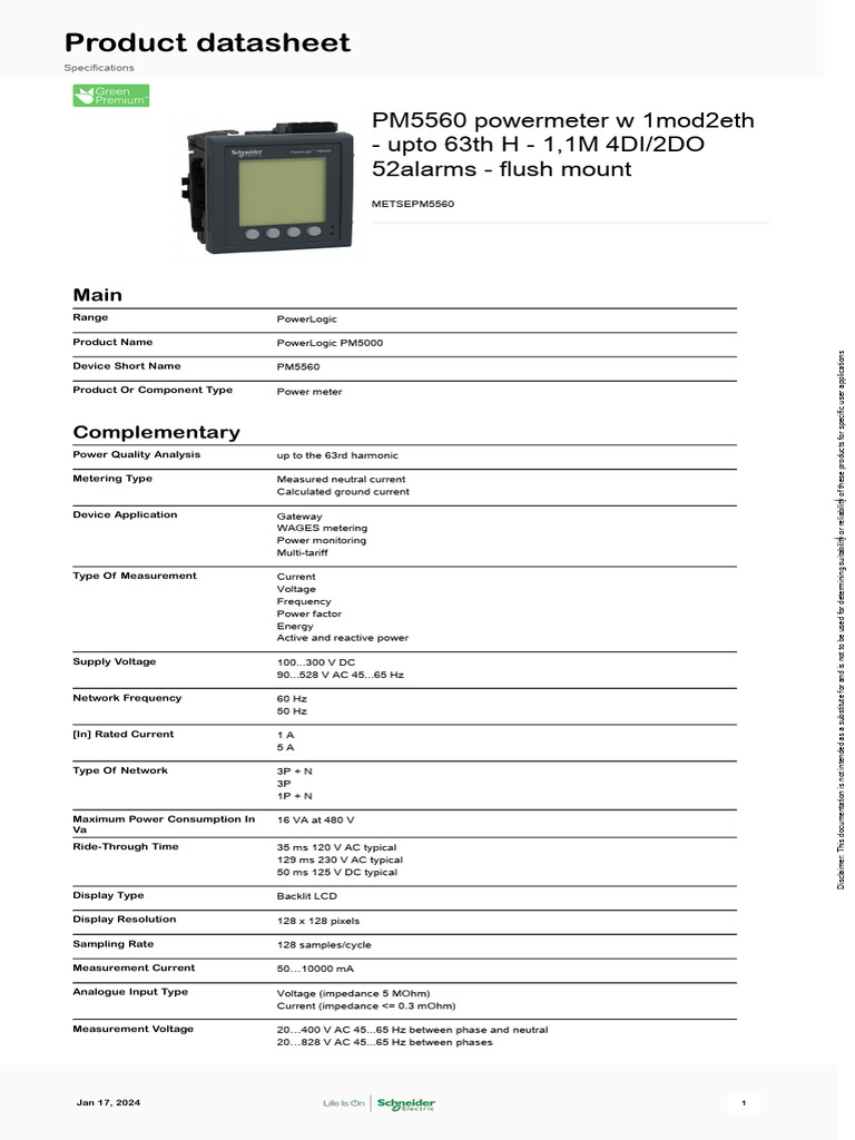Schneider Electric - PowerLogic-PM5000-series - METSEPM5560 | PDF ...