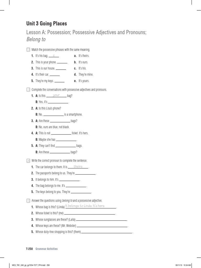 World English 3e Level 1 Grammar Activities Unit 3 Lesson A | PDF | Syntax | Semantics