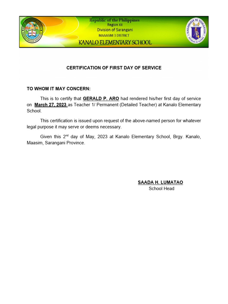 Certification of First Day of Service | PDF