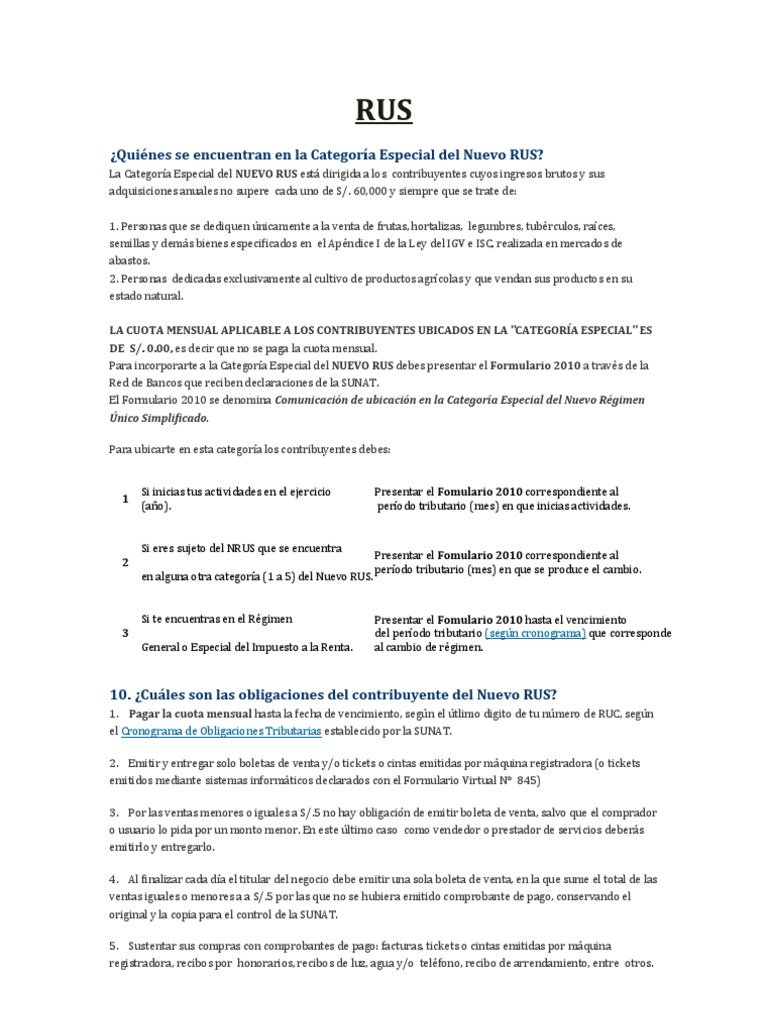 ¿Quiénes Se Encuentran en La Categoría Especial Del Nuevo RUS? | PDF ...
