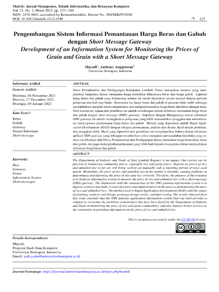 View of Pengembangan Sistem Informasi Pemantauan Harga Beras Dan Gabah Dengan Short Message ...
