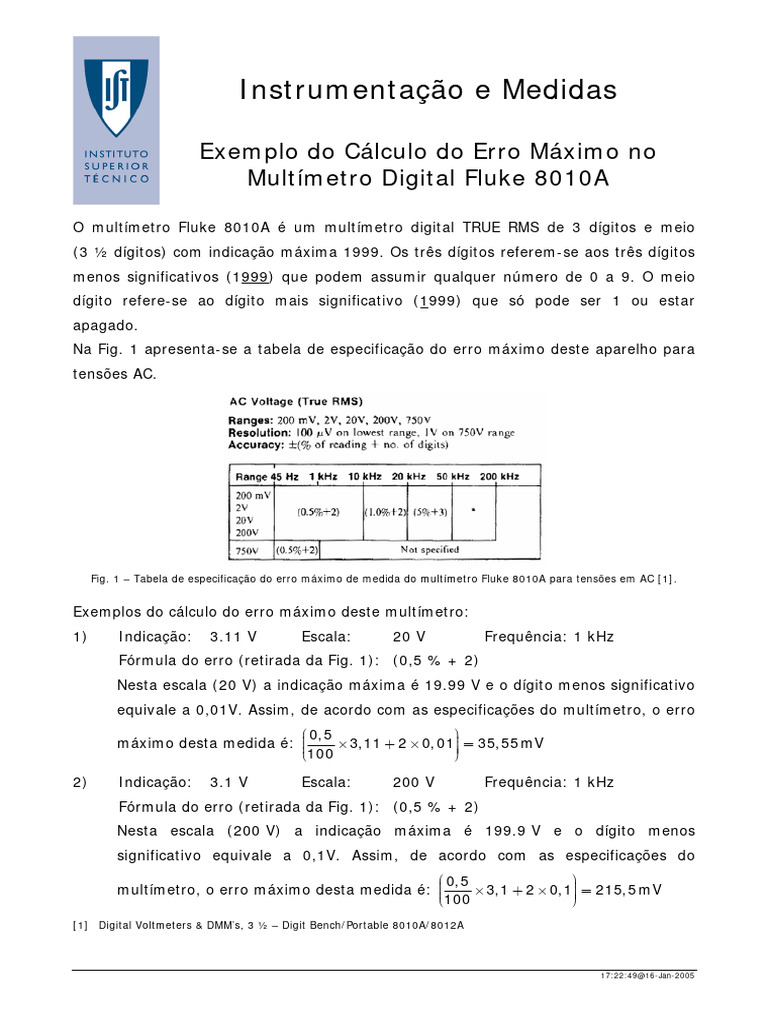 Exemplo - Cálculo Erro Máximo Multímetro Digital | PDF
