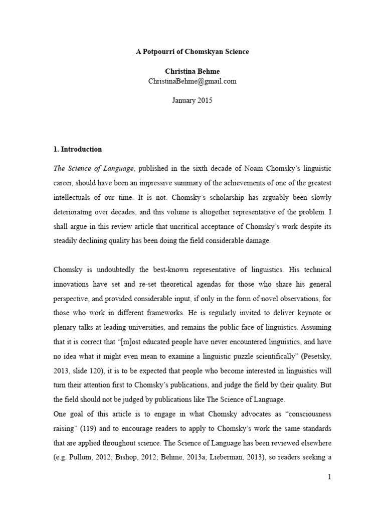 A Potpourri of Chomskyan Science | PDF | Noam Chomsky | Internalism And ...