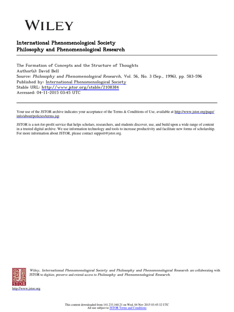 The Formation of Concepts and The Structure of Thoughts - David Bell ...